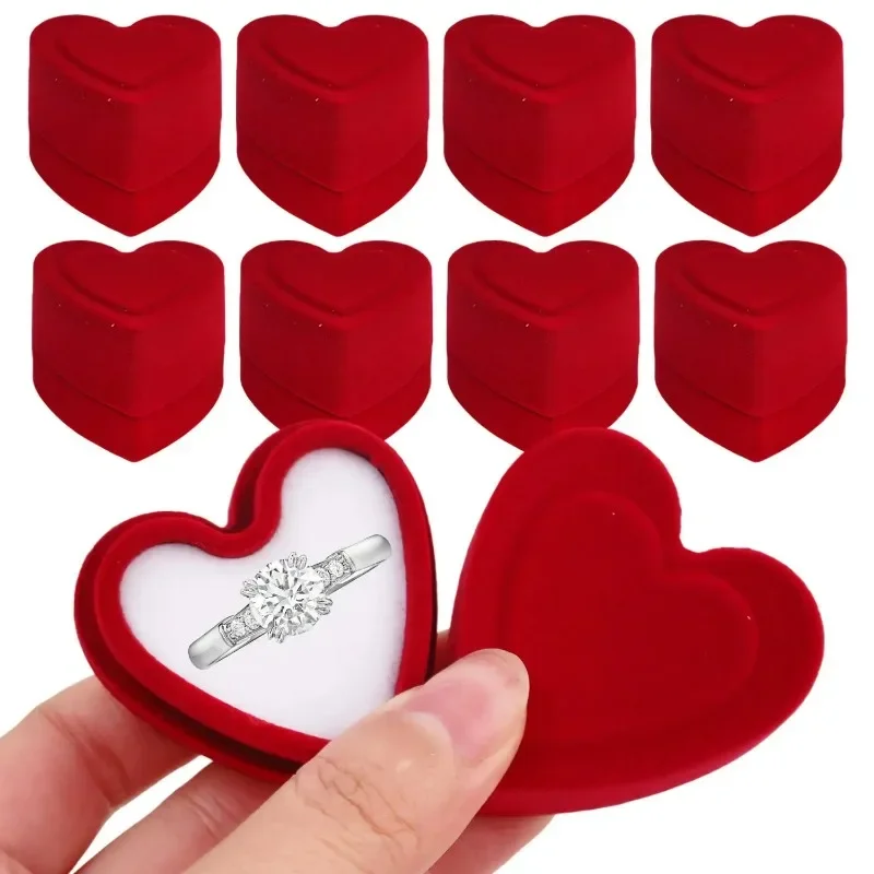 Romantic Flocking Red Heart Shape Cases Holder Gift Top-and-bottom Lid ...