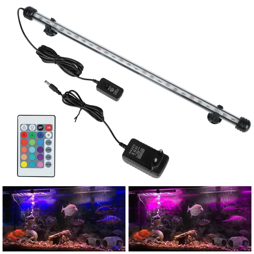 5050 RGB LED Remote Control EU Plug Aquatic Air Bubble Lights Aquarium ...