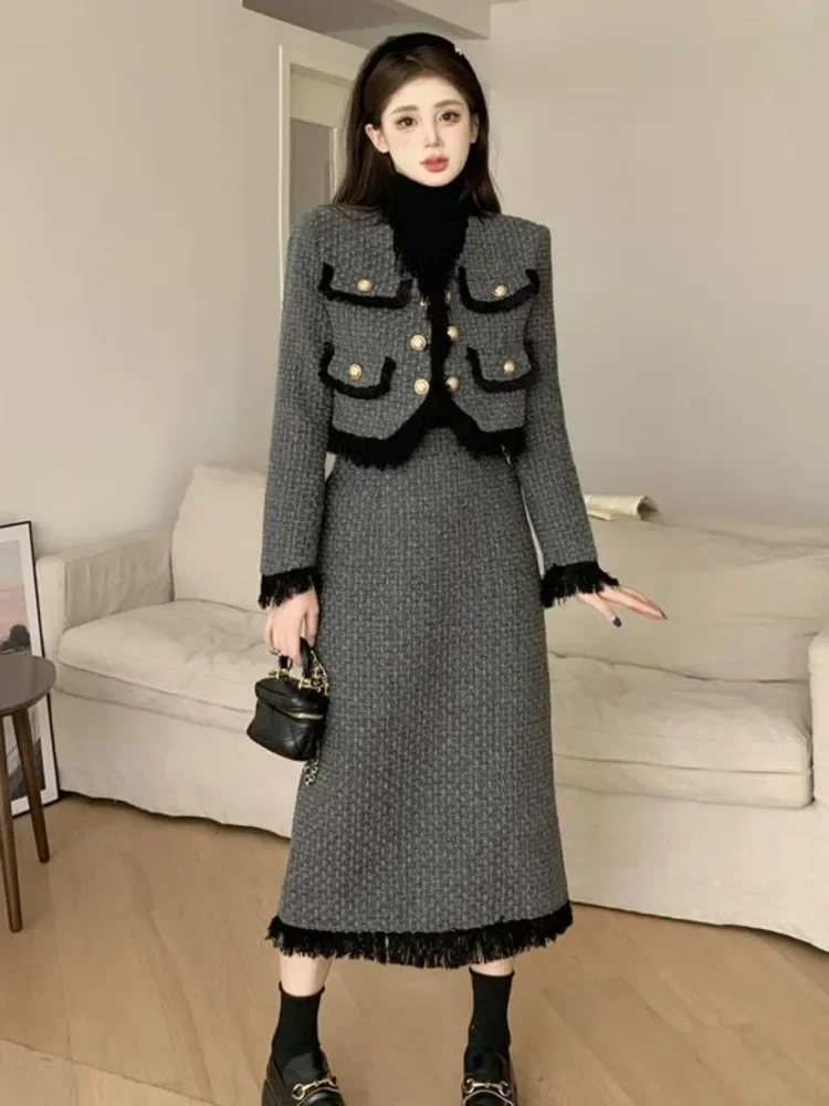 Tassel-Tweed-Two-Piece-Set-Women-Outfits-Female-Vintage-Short-Jacket ...