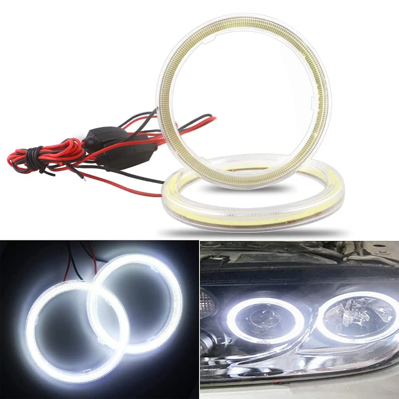2 PCS Car LED Angel Eyes Headlight Decoration Halo Ring Bulbs DRL Fog ...