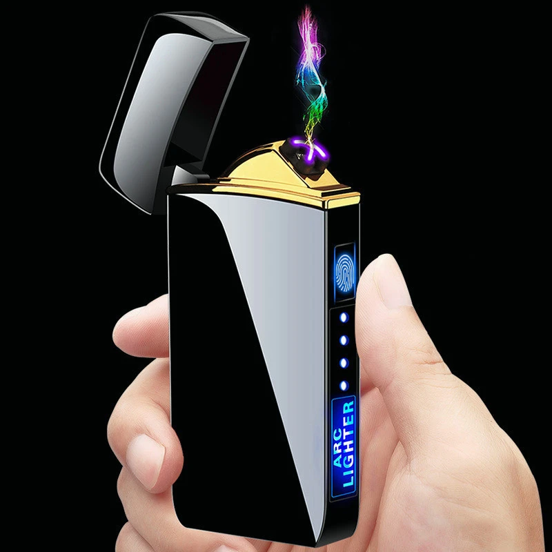 Windproof-Metal-Flameless-Electric-Lighter-Dual-Arc-Plasma-USB-Lighter ...