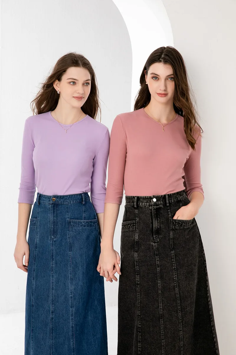 AS-2024-Summer-fitting-style-T-shirt-3-4-sleeve-V-Neck-woman-tops-high ...