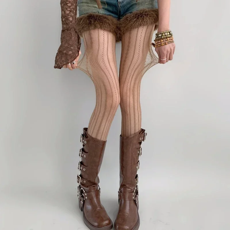 Hollowed-Out-Lace-Tights-Geometric-Striped-Patterned-Fishnet-Pantyhose ...