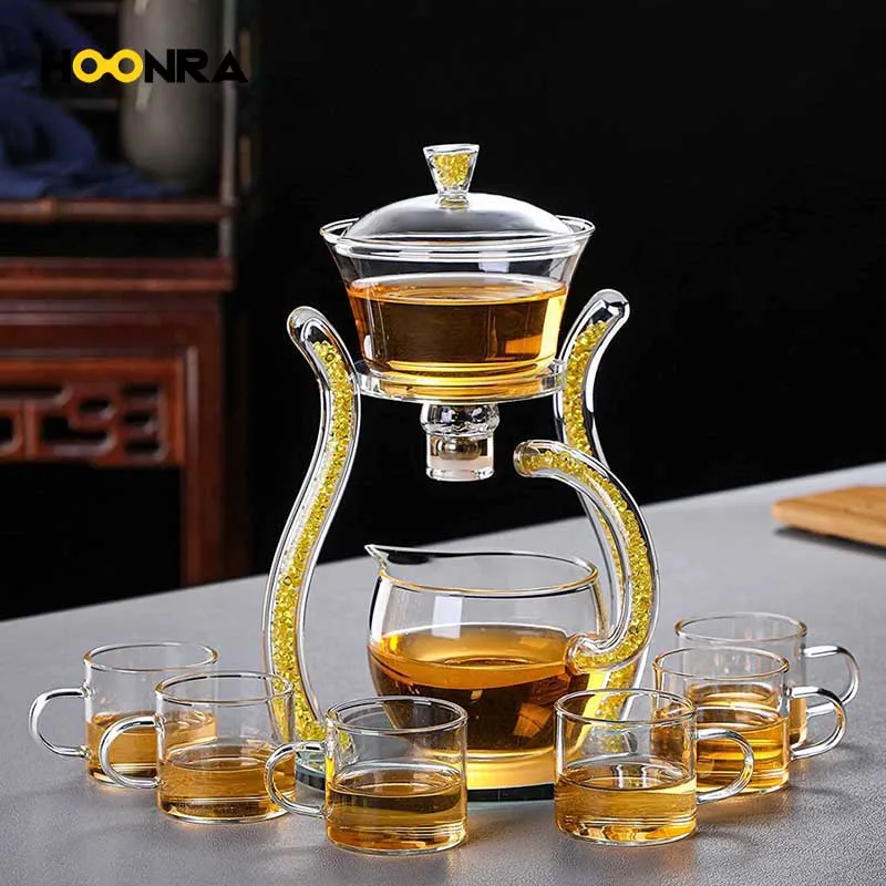 HOONRA Crystal Glass Teapot Set Glass Automatic Lazy Tea Set Magnetic ...