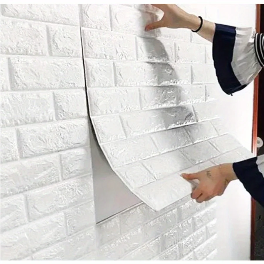 3D-White-Brick-Wall-Stickers-Self-adhesive-Wallpaper-Waterproof-Anti ...