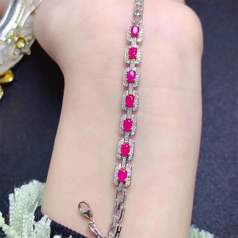 Natural-Burmese-Ruby-Bracelet-French-Retro-Court-Style-925-Silver-with ...