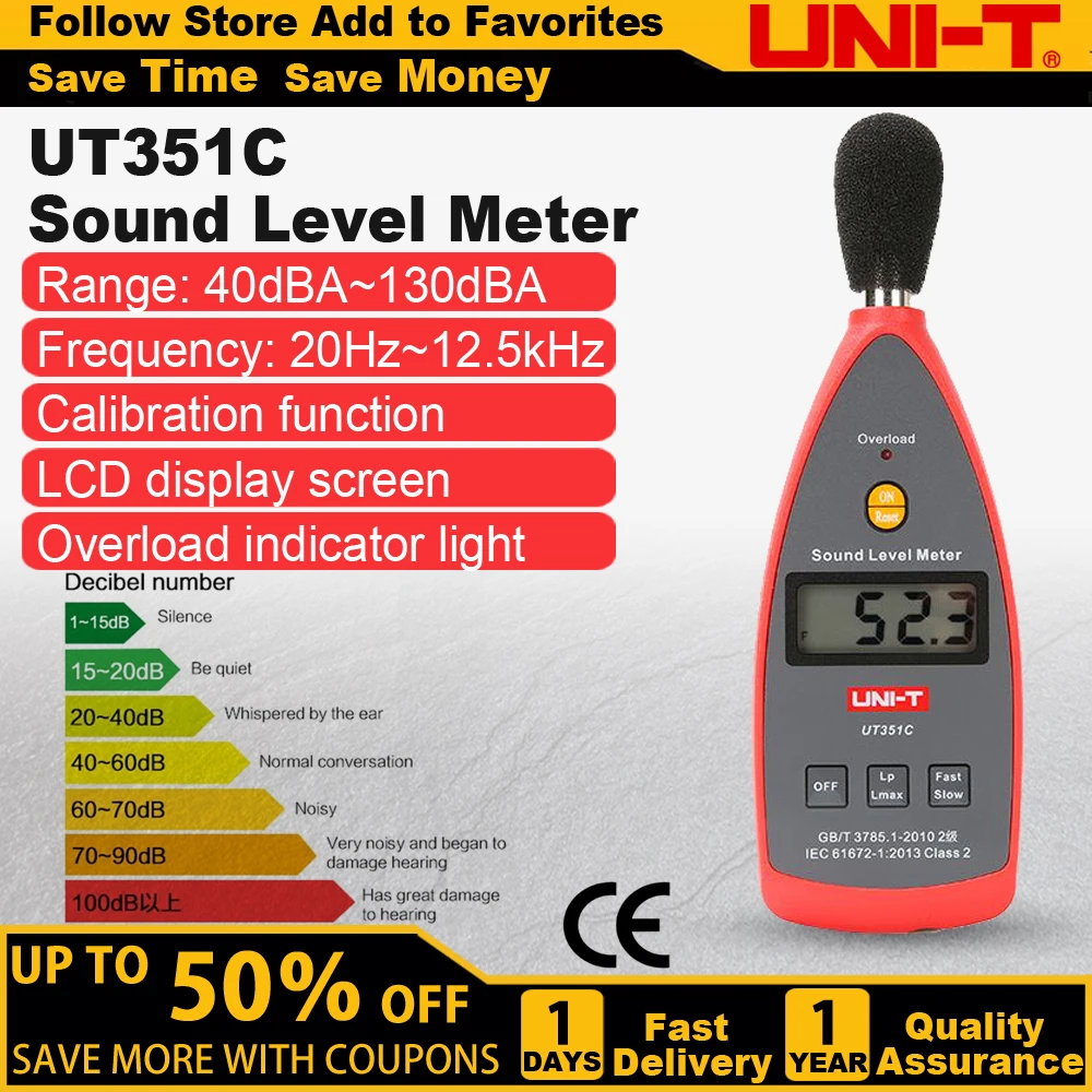UNI-T-UT351C-40dBA-130dBA-Noise-Meter-Digital-Sound-Level-Measurement ...