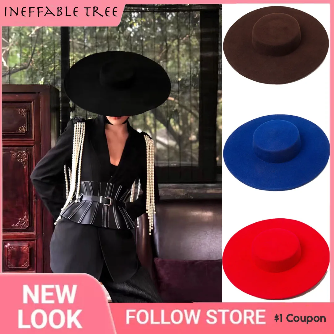 Gorro-plano-De-lana-De-ala-grande-ancha-para-Mujer-Fedora-Formal-De ...