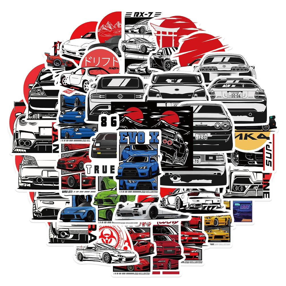 50pcs Japanese Modified Racing Car JDM Stickers For Stationery Laptop ...