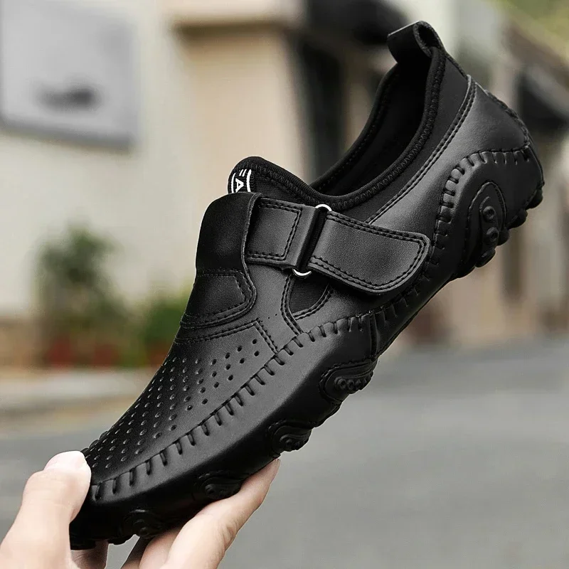 Genuine Leather Men Shoes Casual Italian Hollow Out Men Loafers Summer ...
