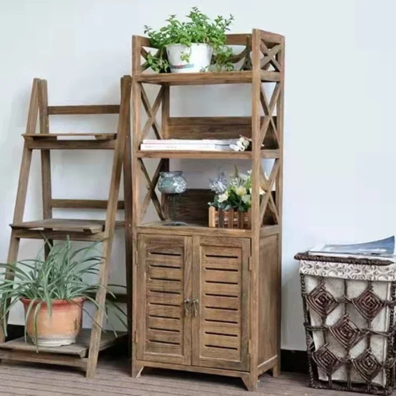 New-Solid-Wood-Flower-Rack-American-Retro-Storage-Frame-Balcony-Bloom ...