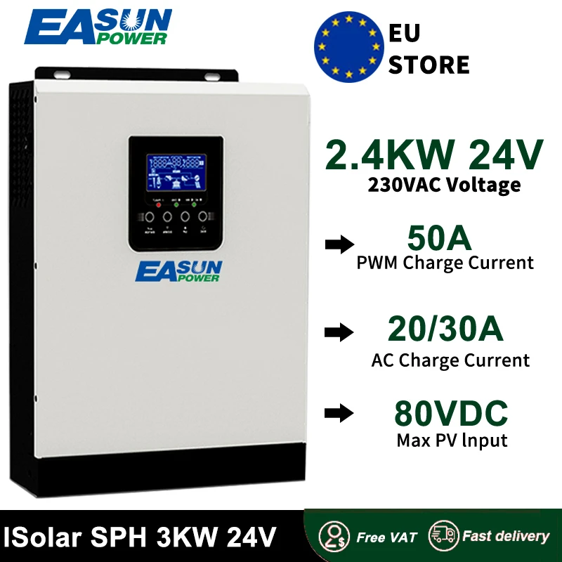 Solar Inverter 3k 24v 220v Pure Sine Wave 3KVA Hybrid Inverter 50/60HZ ...