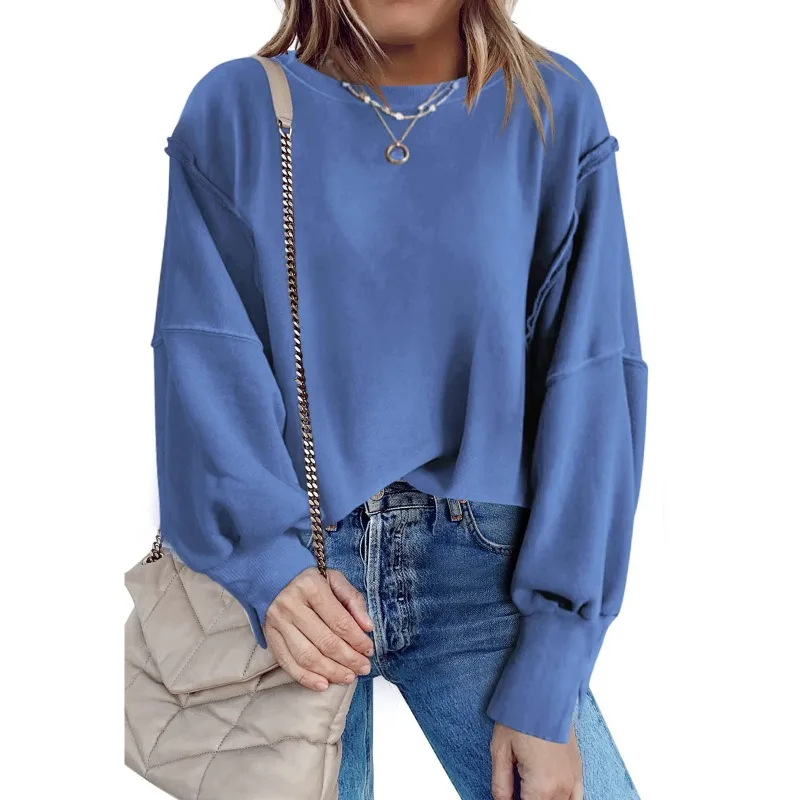 Casual Loose Long Sleeve Sweatshirt Womens Autumn New Solid Color