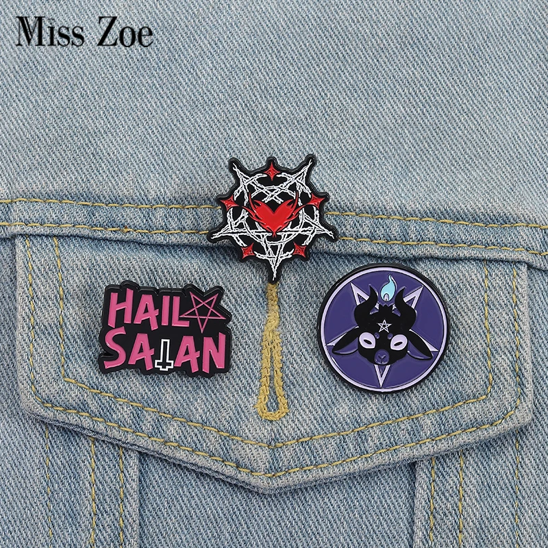 HAIL SATAN Enamel Pins Custom Satanic Sheep Pentagram Brooches Lapel ...