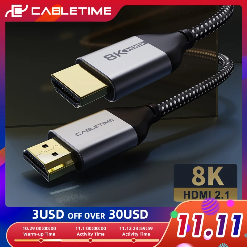 Cabletime Hdmi 2.1 Cable 8k/60hz 4k/144hz 48gbps Ultra-slim Coaxial ...