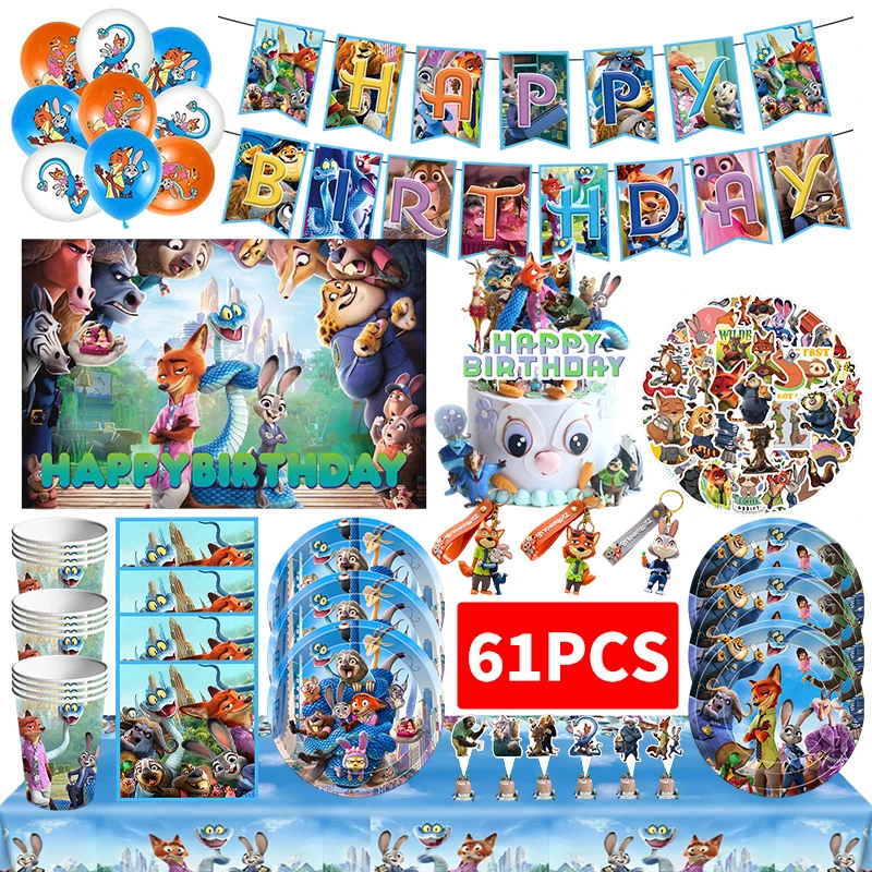 NEW Zootopia 2 Birthday Decoration Tableware Balloon Banner Tablecloth ...