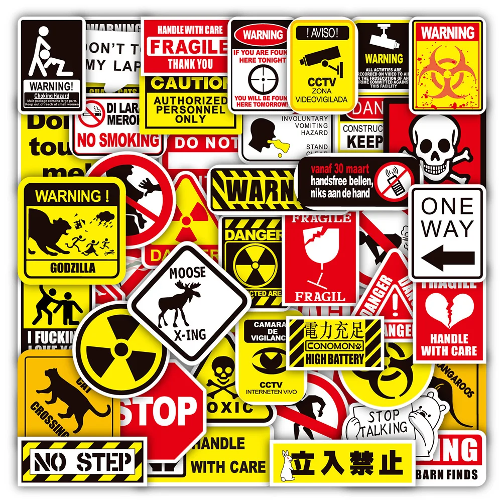10-30-50-100pcs-Cartoon-Warning-Stickers-Danger-Banning-Skateboard ...