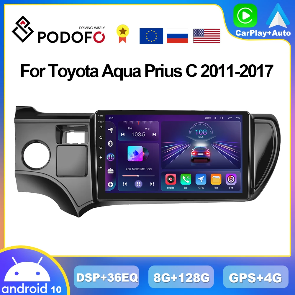 Podofo 8G+128G CarPlay Radio For Toyota Aqua Prius C 2011 2017 Android ...