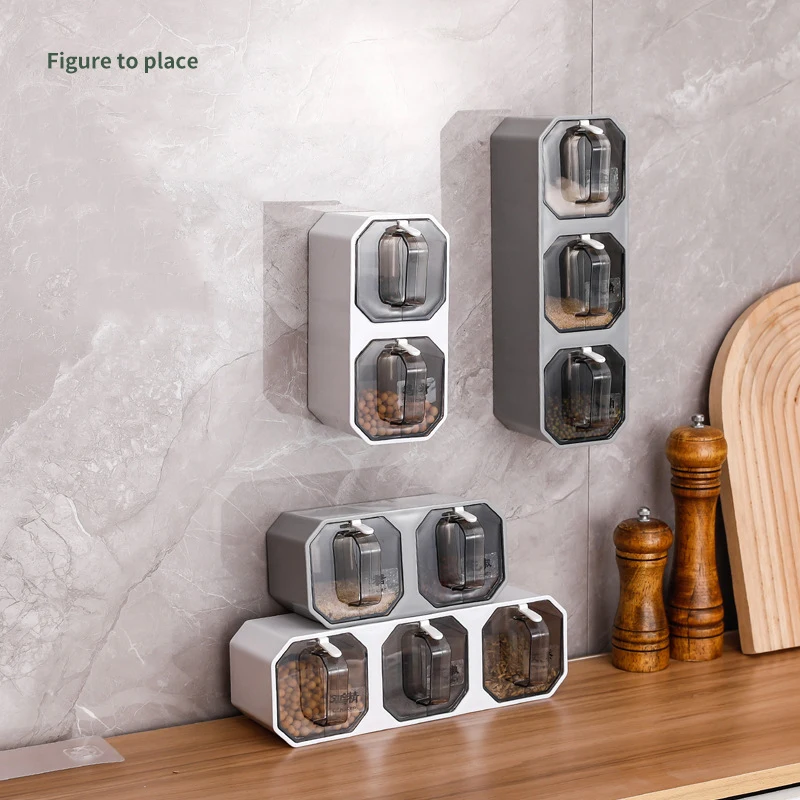 Wall Mounted Seasoning Box Salt Pepper Spice Rack Jar Sugar Bowl Spice ...