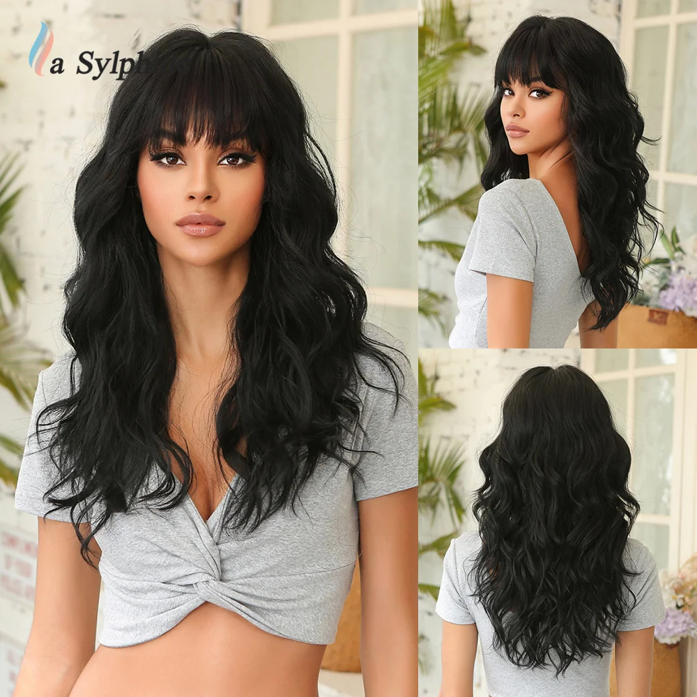 La-Sylphide-Black-Wig-with-Bangs-Long-Water-Wavy-Wigs-for-Women-Party ...