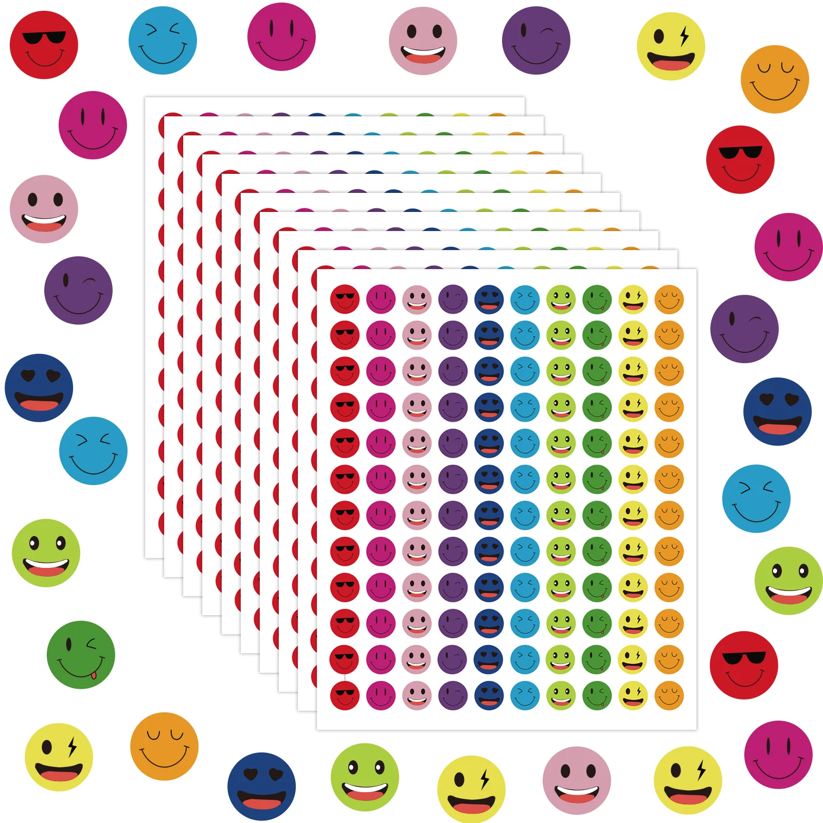 1200 Uds. Mini pegatinas de cara sonriente feliz, pegatinas pequeñas de ...