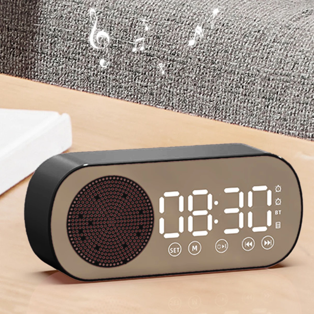Digital-Alarm-Clock-Bluetooth-5-0-Speaker-LED-Display-Mirror-Desk-Alarm ...