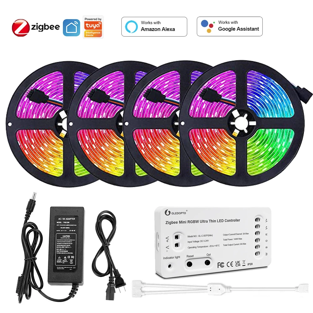 Mini Zigbee 3.0 RGBWW RGBW 5050SMD LED Strip Light 12V 5M 10M 20M ...