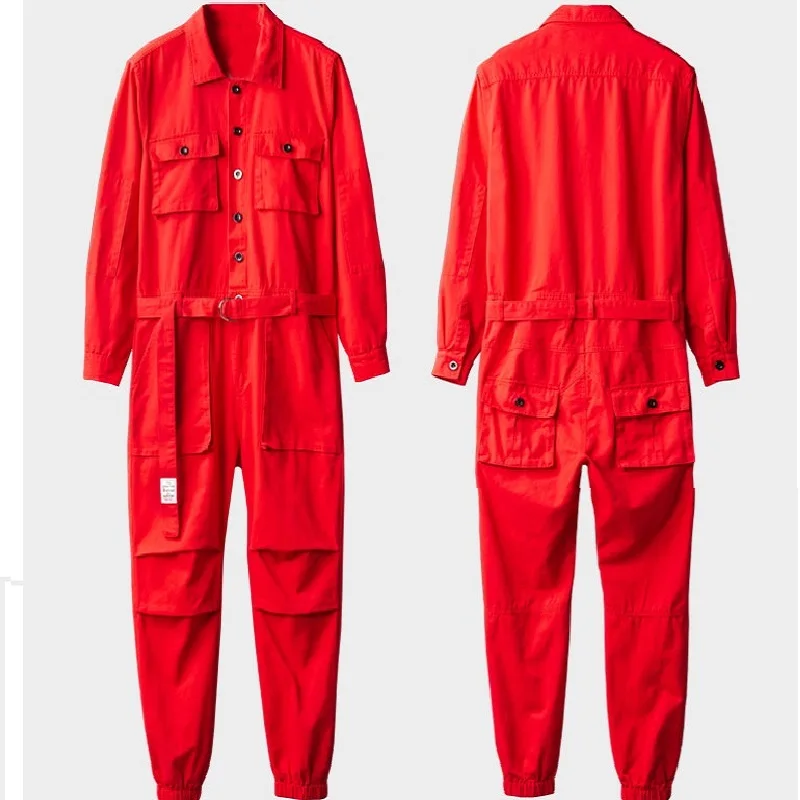Men-Jumpsuit-New-Lapel-Long-Sleeve-Red-Hip-Hop-Casual-Comfortable-Cargo ...