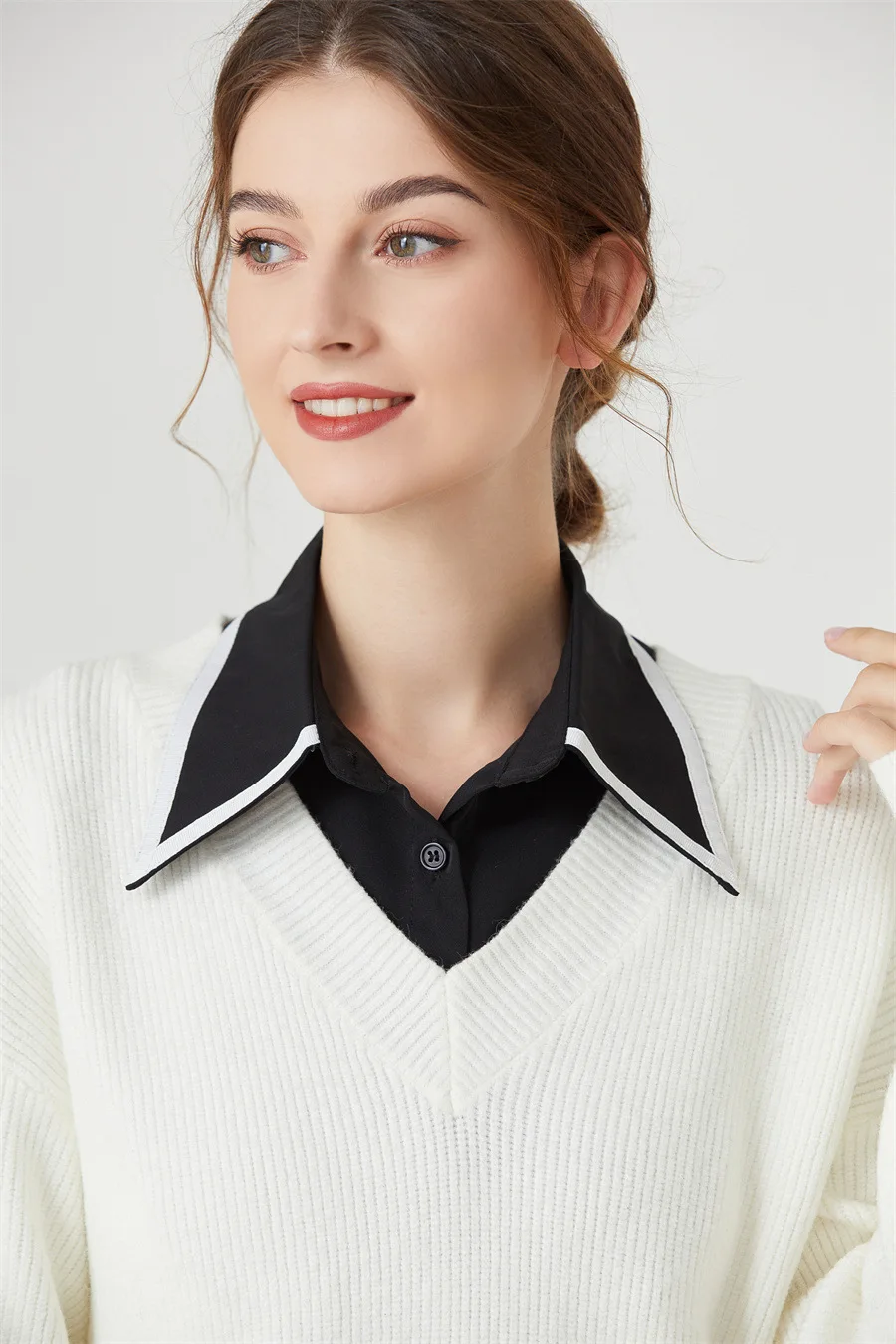 448-01 - Linbaiway-Col de chemise amovible pour femme, revers, faux col ...