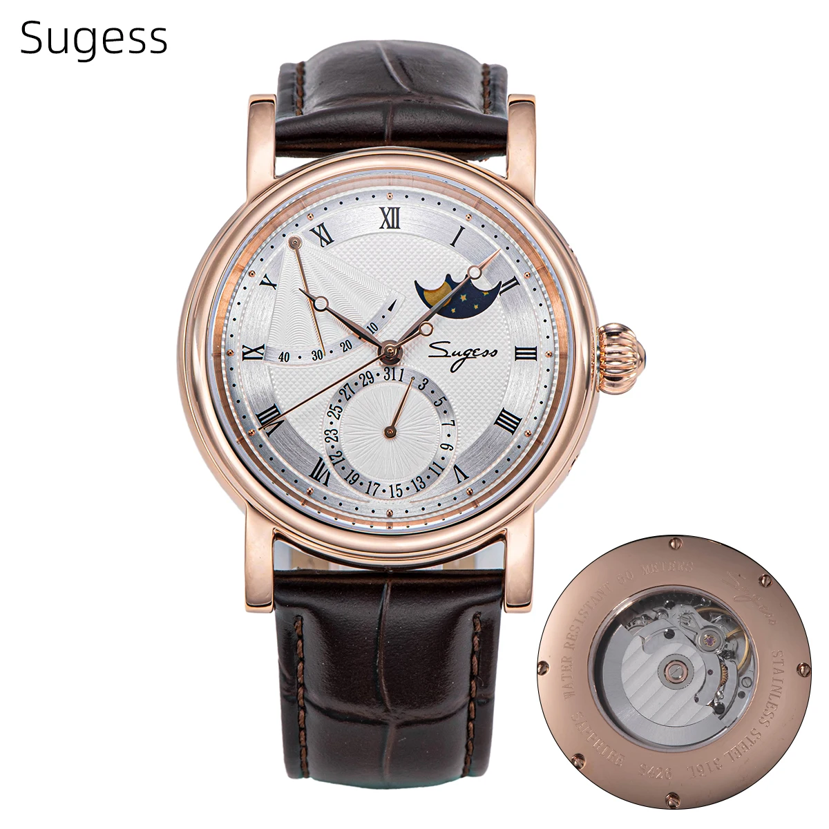 Sugess Men Watch Automatic Mechanical Original 2153 Movement Moon Phase ...