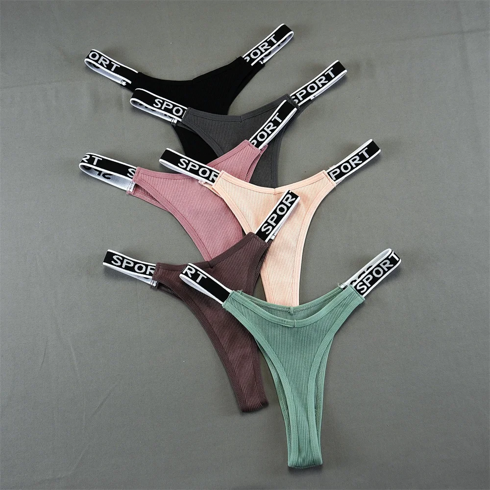 6PCS/pack Cotton Sexy Women Underwear Lady Thongs Simple Breathable ...