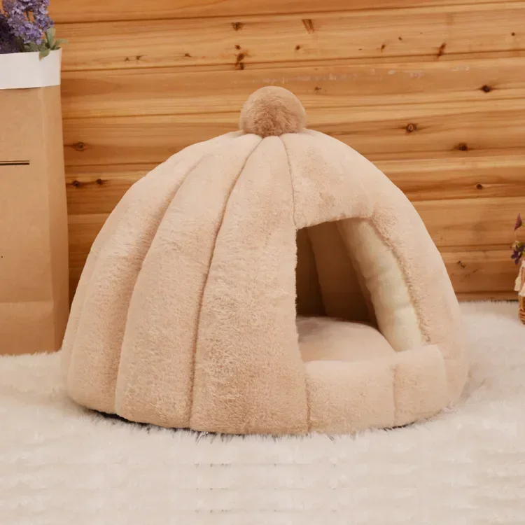 Deep-Sleep-Round-Kennel-Semi-closed-Cat-Kennel-Rabbit-Fur-Autumn-and ...