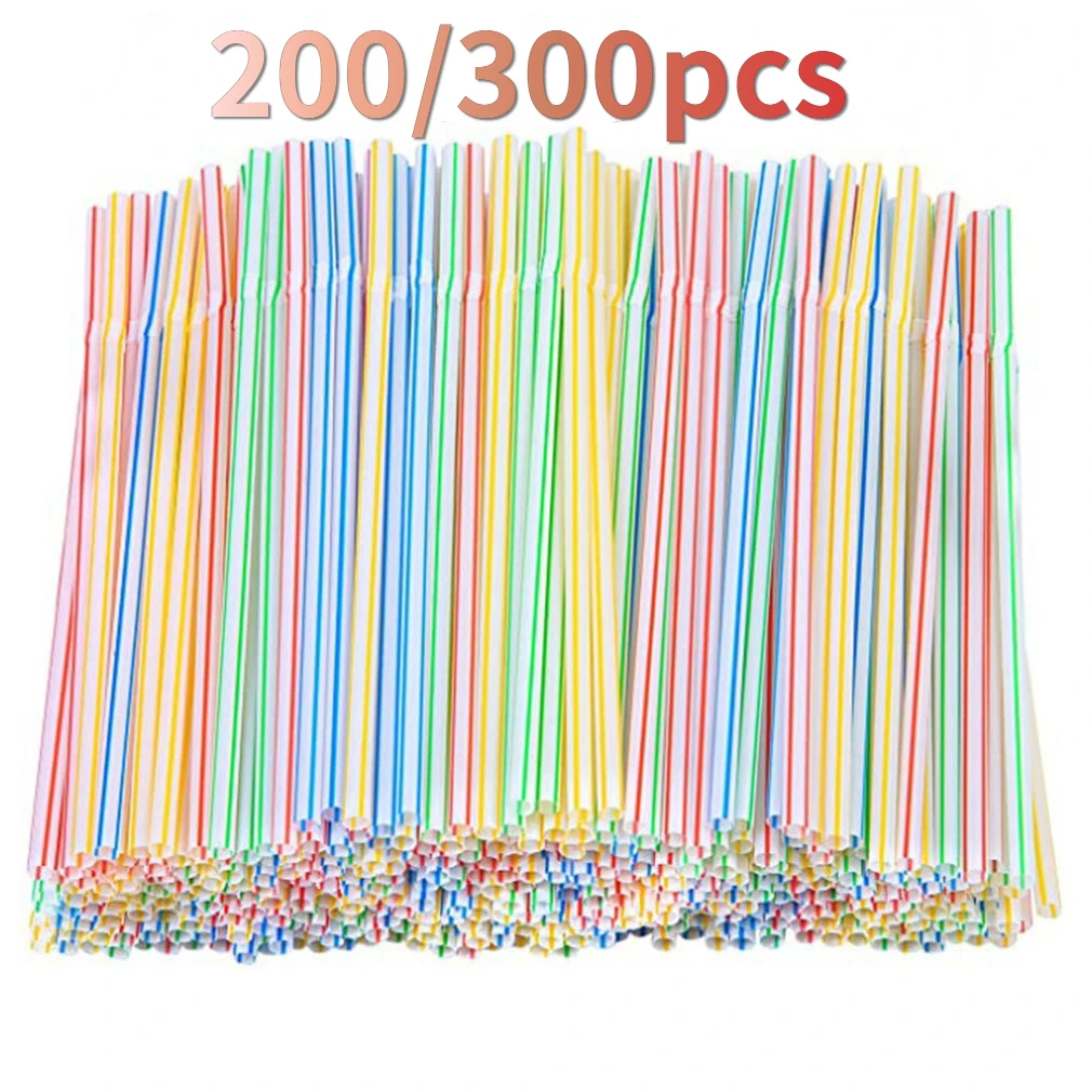 100Pcs-Colorful-Disposable-Plastic-Curved-Drinking-Straws-Reusable ...