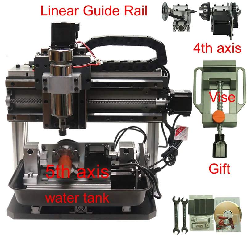 Square Line Rail Cnc Router 3020 3/4/5 Axis Metal Milling PCB Drilling Machine 500W ER11 Spindle ...