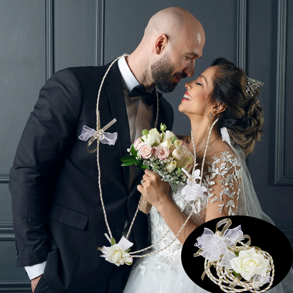 Yannew White Wedding Cord Lasso Rope for Ceremony Artificial Rose ...