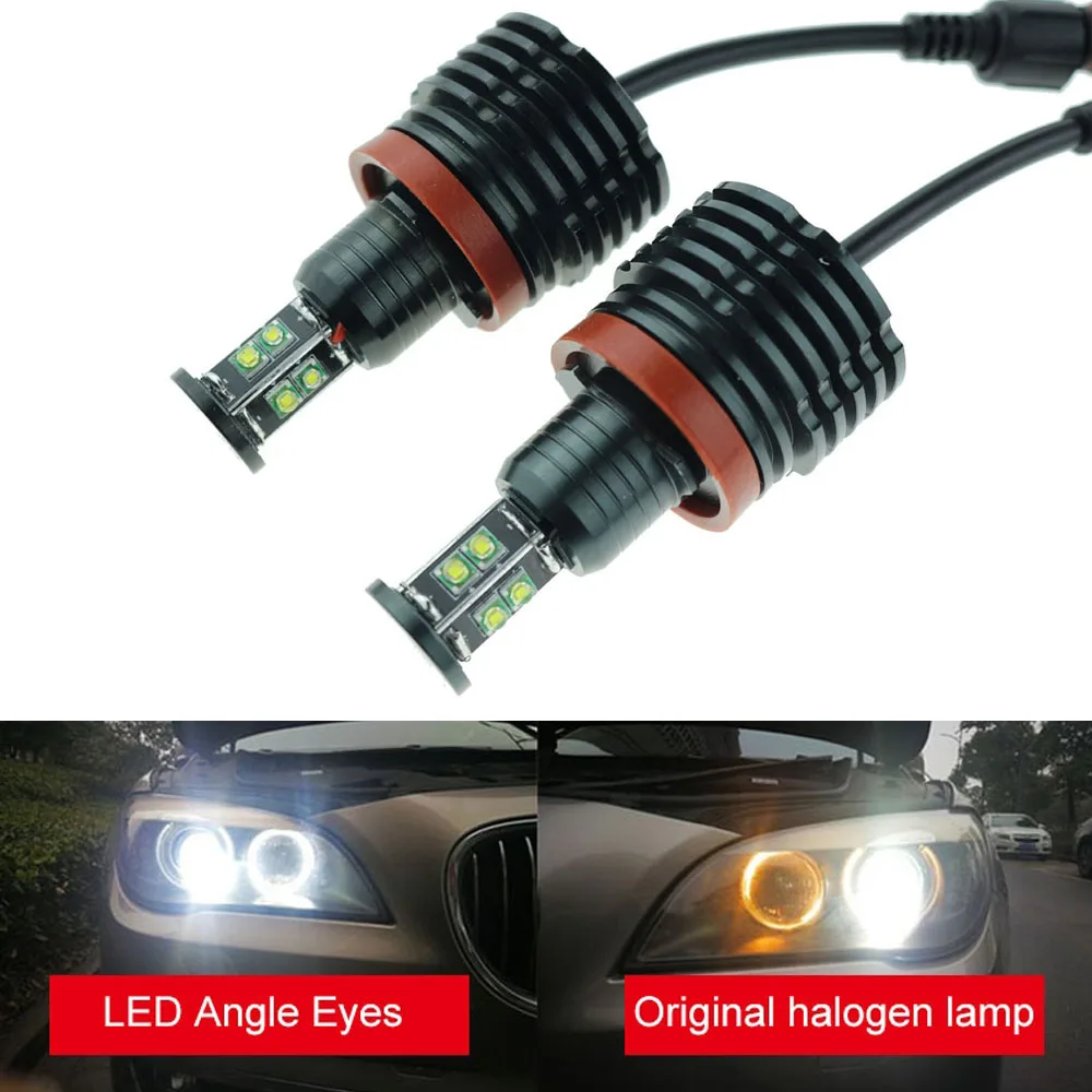 2X-80W-H8-Error-Free-LED-Angel-Eyes-Light-Headlight-Lamp-Halo-Bright ...