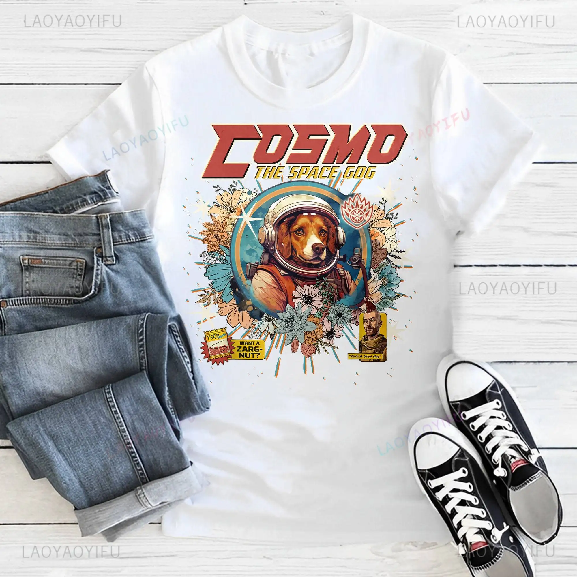Cosmo-Dog-Printed-Cotton-Man-Women-TShirt-Funny-Graphic-Flower-Space ...