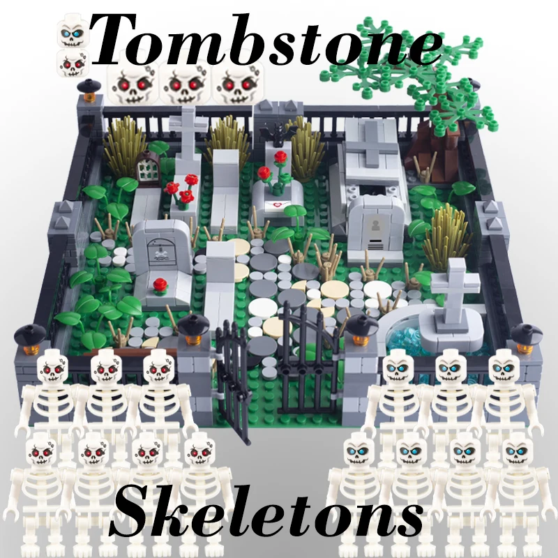 MOC-City-Halloween-Pumpkin-Skeleton-Cemetery-Building-Blocks-Ghost ...