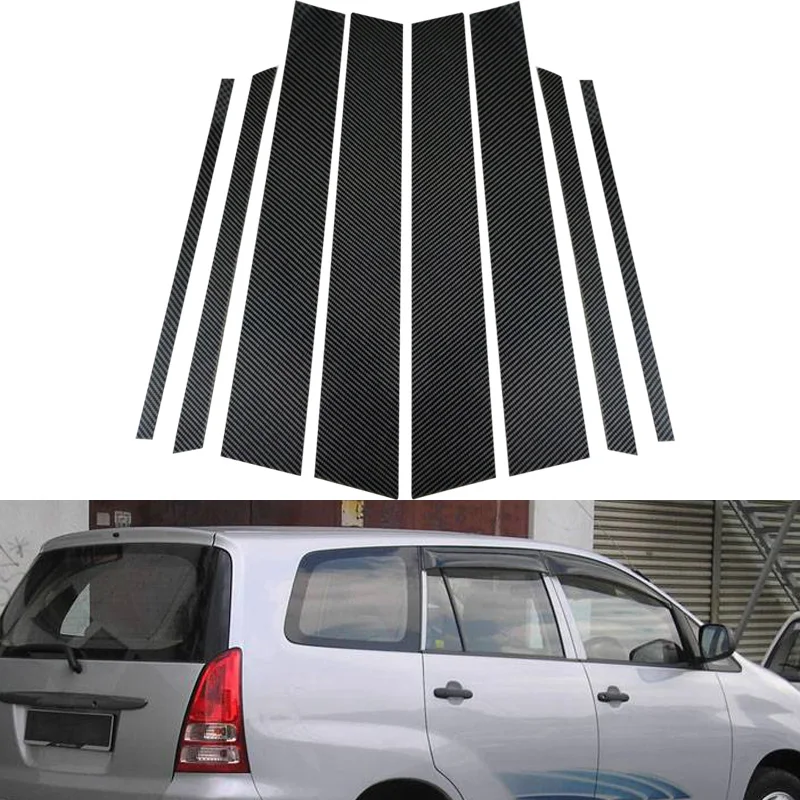 8Pcs-Carbon-Fiber-Pillar-Posts-Window-Trim-Fit-For-Toyota-Innova-AN140 ...