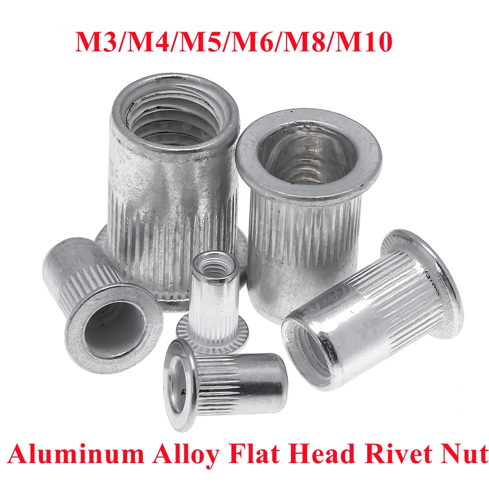 10-50-100PCS-M3-M4-M5-M6-M8-M10-Aluminum-Alloy-Flat-Head-Threaded-Rivet ...