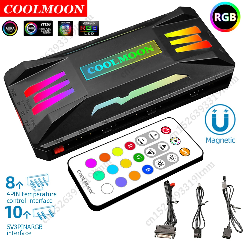 COOLMOON ARGB Controller 4Pin PWM 5V 3Pin ARGB AURA SYNC Cooling Fan ...