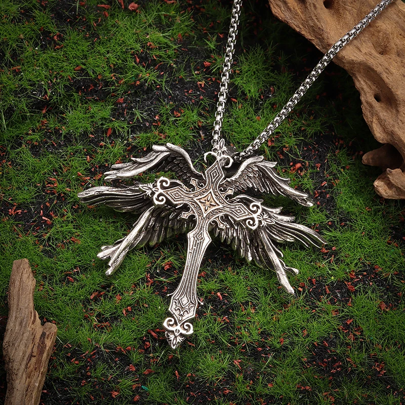 Klassieke-Retro-Engelenvleugels-Kruis-Hanger-Ketting-Mannen-Vrouwen ...