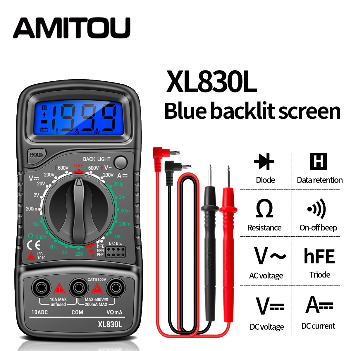 AMITOU-XL830L-1999-Counts-Digital-Professional-Multimeter-Eletric-Voltage-Meter-AC-Current-Ohm ...
