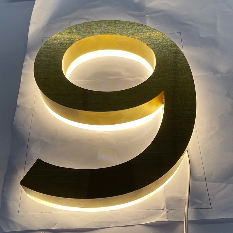 Golden LED House Number Outdoor Waterproof Address Sign 3D Business ...