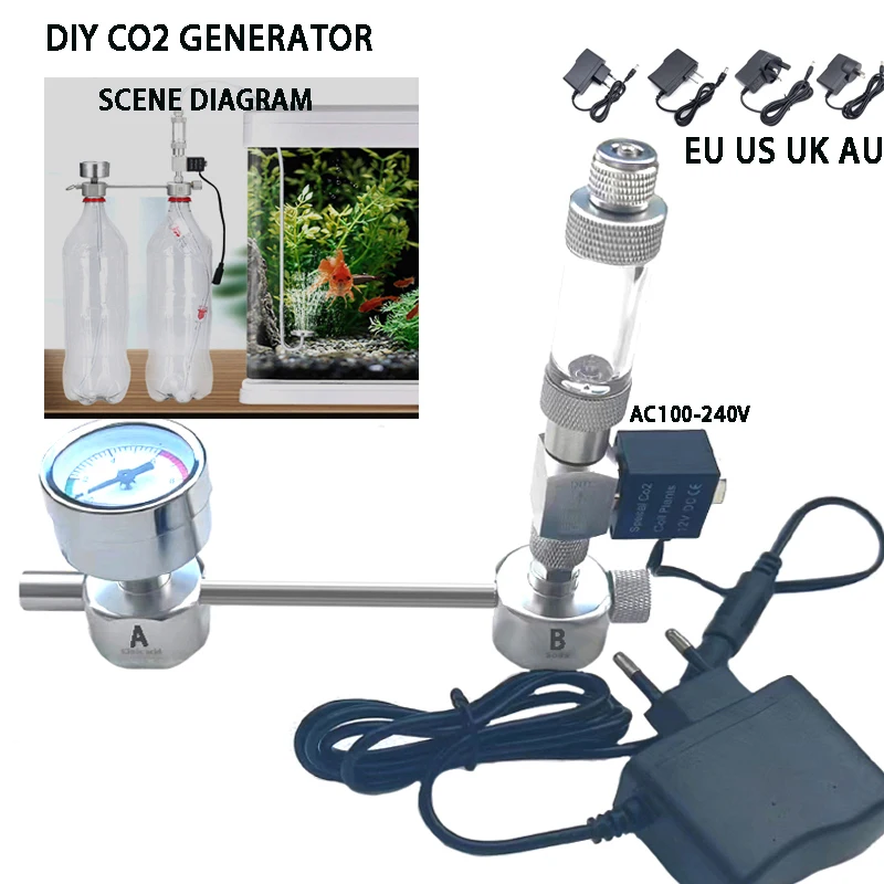 Aquarium DIY CO2 generator system kit CO2 generator, bubble counter diffuser with solenoid valve ...
