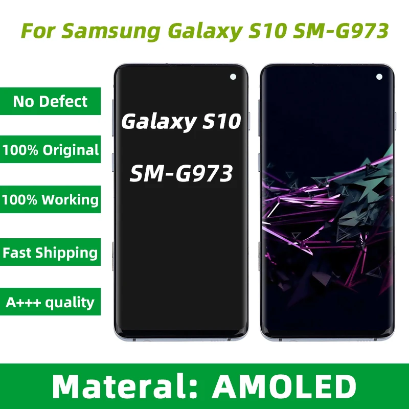 Original Super AMOLED Display S10 with frame For SAMSUNG Galaxy S10 LCD G973 G973F Touch Screen ...