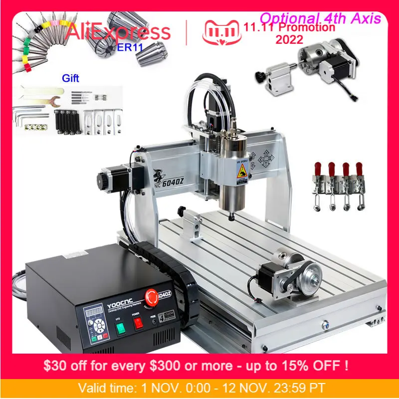 Mini CNC Engraving Machine 4 Axis CNC Router Cutter 6040 1.5KW 800W ...