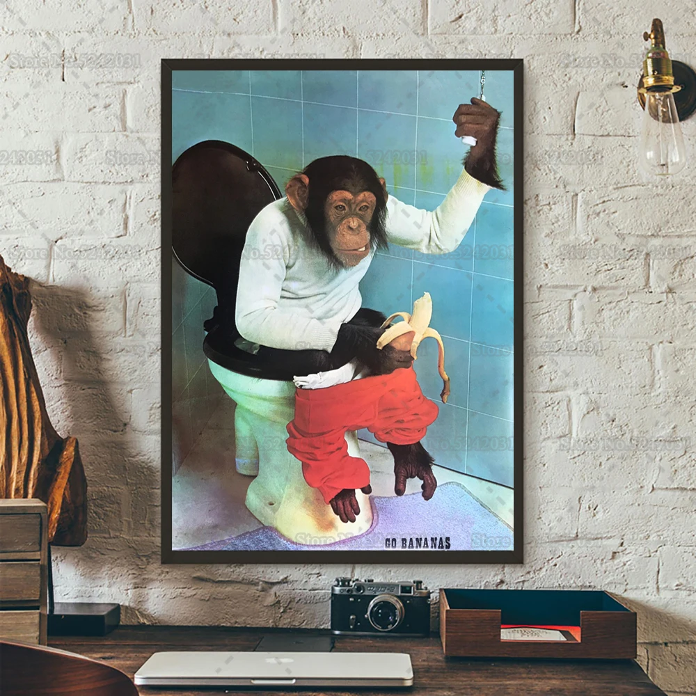 Go Bananas Pinup on The Toilet Funny Monkey Canvas Painting Humorous ...