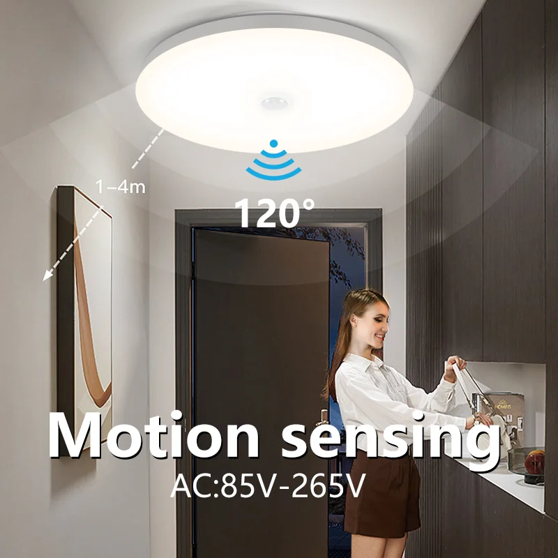 LED-Ceiling-Light-110V-220V-Surface-Mounted-PIR-Motion-Sensor-Lamp-20W ...