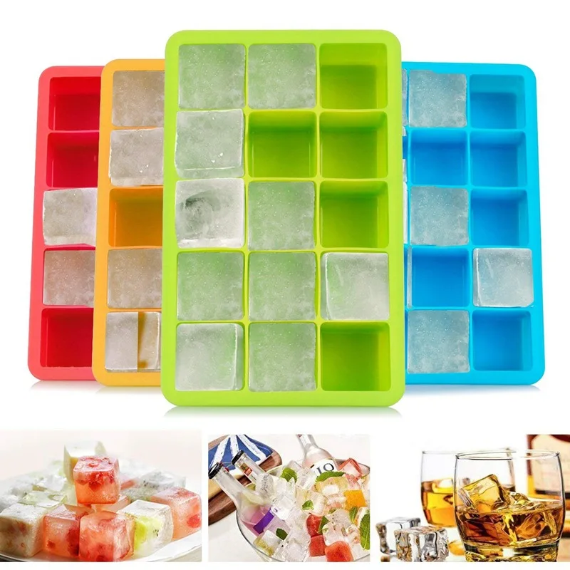 15-Gird-Silicone-Ice-Cube-Mold-Big-Ice-Tray-Mold-Without-Lid-Square-Ice ...